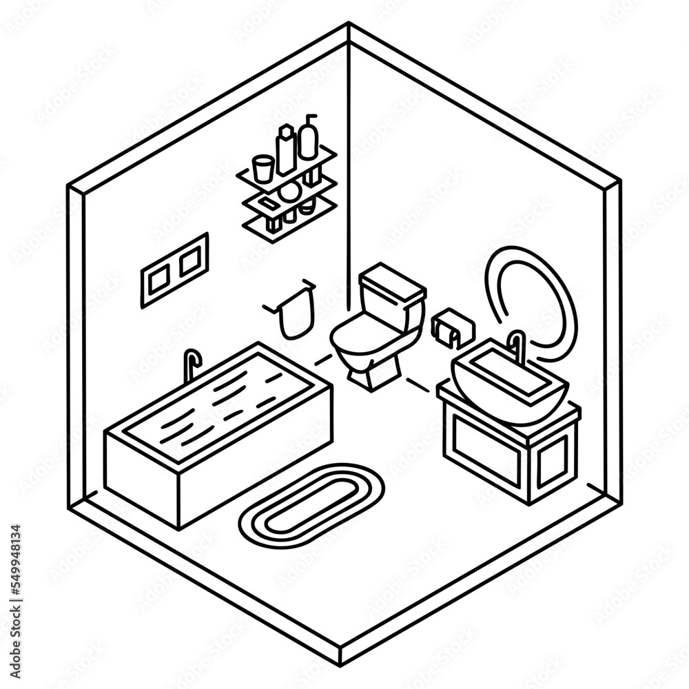 Jacuzzi bath with washstand vector outline icon design, space saving ...