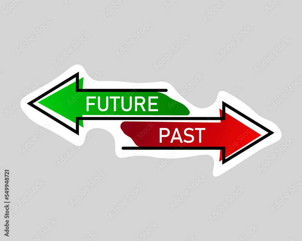 doodle style illustration of two road signs representing the future and ...