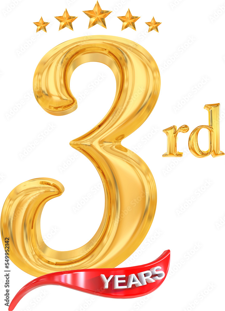 3rd year anniversary gold number Stock Illustration | Adobe Stock