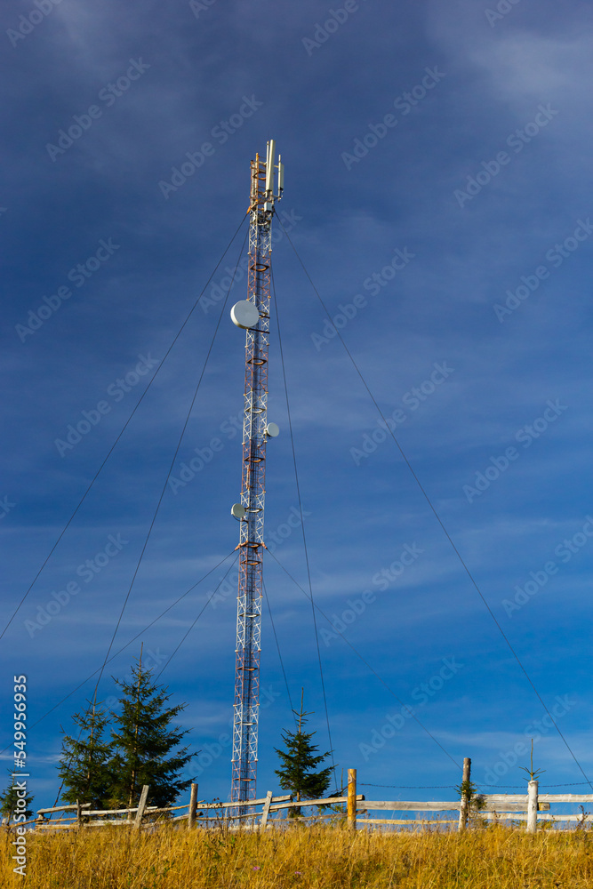Telecommunication tower with radio, microwave and television antenna ...
