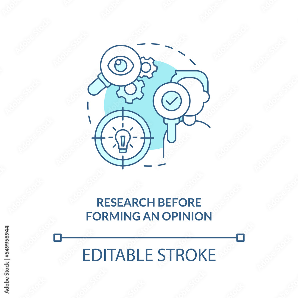 Research before forming opinion turquoise concept icon. Reduce ... Research before forming opinion turquoise concept icon. Reduce ...