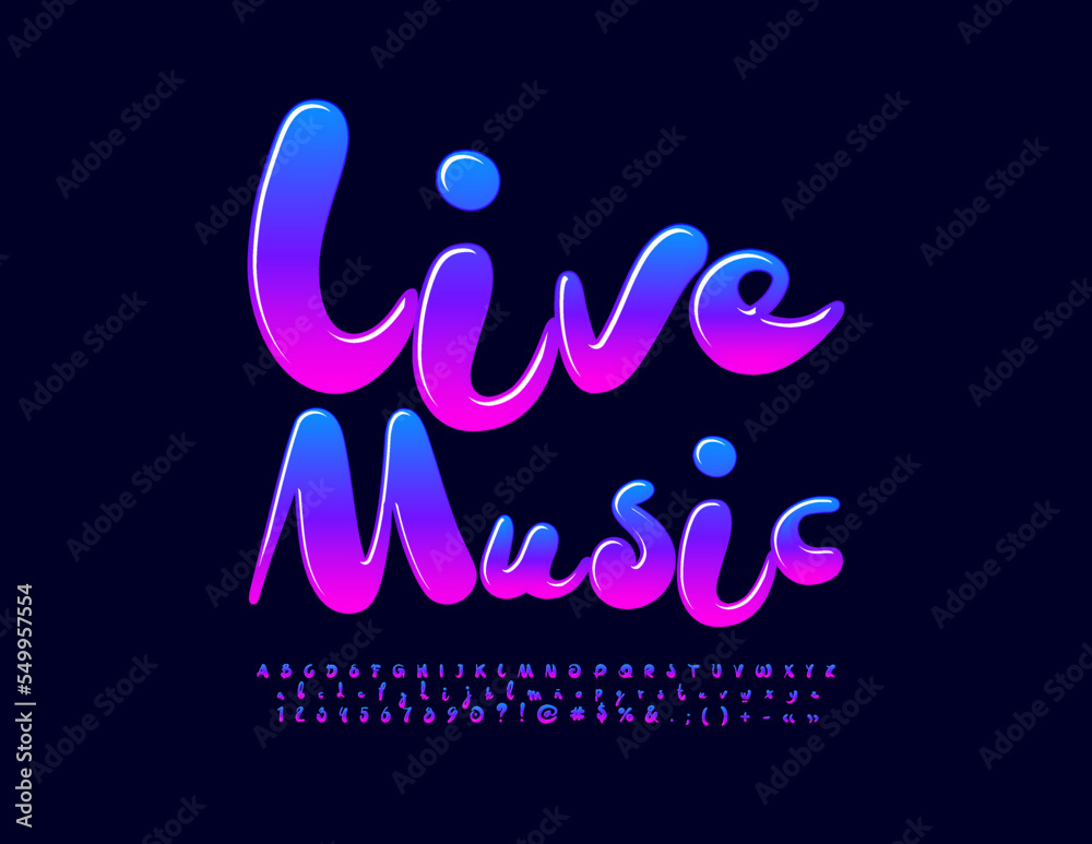 Vector colorful poster Live Music. Bright Playful Font. Handwritten ...