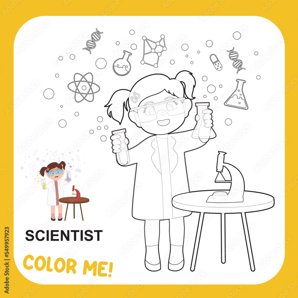 Kids’ dream job theme coloring page for kids. A cute little girl as ...