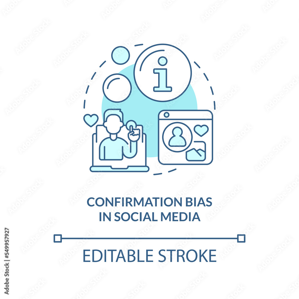 Confirmation Bias In Social Media Turquoise Concept Icon Cognitive