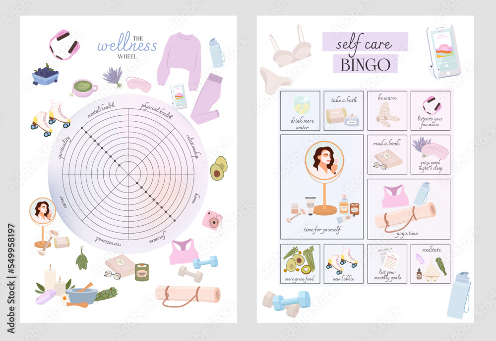 Wheel of wellness and bingo inspiration posters. Self care, Mental ...
