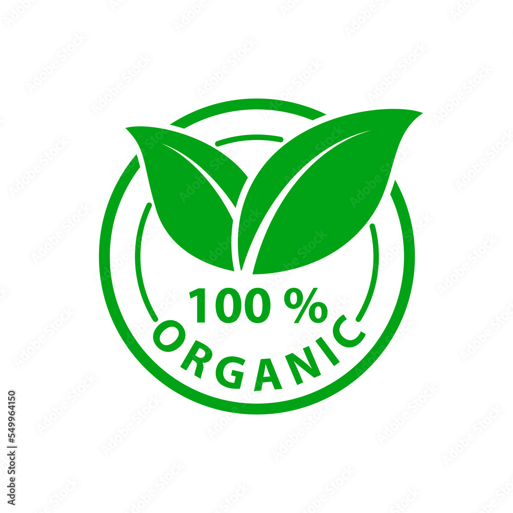 100% organic vector logo green color isolated on white background ...