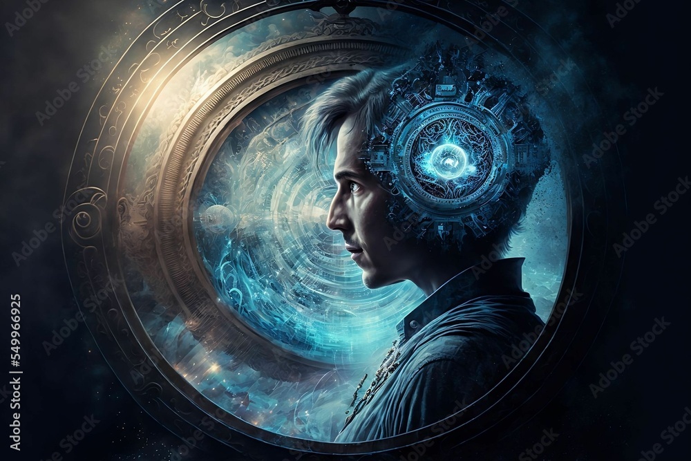 Abstract drawing of a man's face showing the connections to past and ...