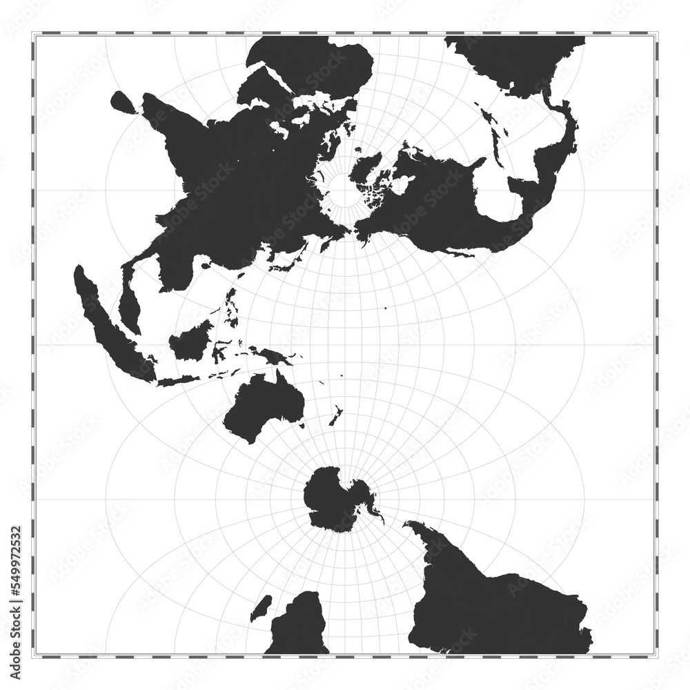 Vector world map. Transverse spherical Mercator projection. Plan world ...