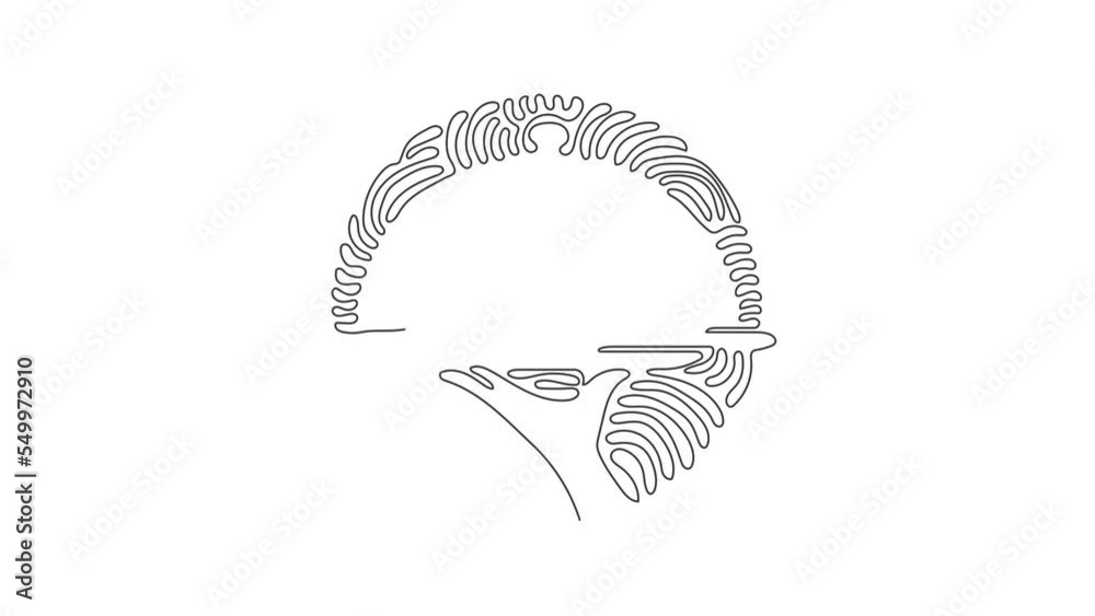 Continuous one line drawing tray on hand. Hand of waiter holding silver ...