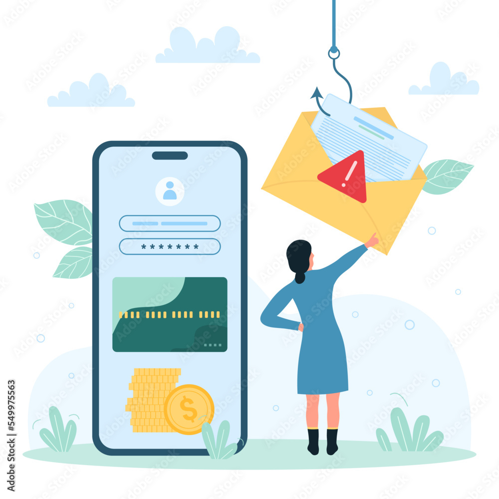 Phishing and scam, fraud crime cyber attack vector illustration ...