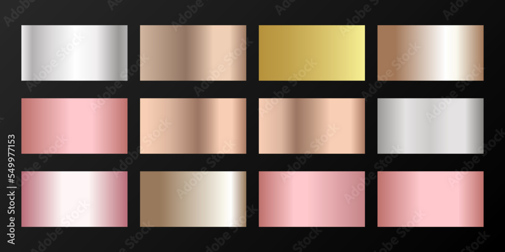 Silver, platinum, bronze, pink gold vector metallic gradients. Stock ...