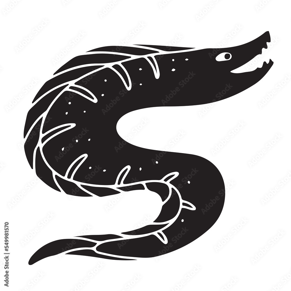 Cute smiling moray eel, isolated vector illustration in silhouette or ...