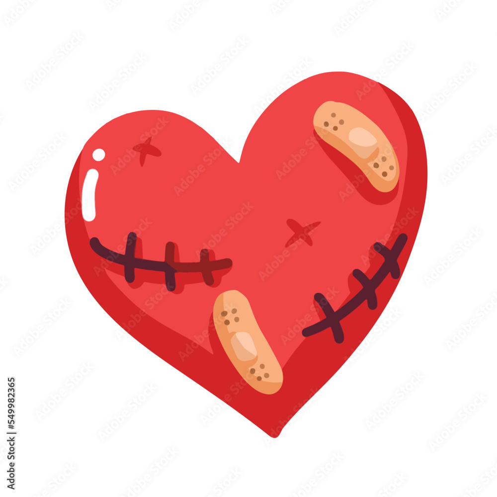 Wounded broken heart vector illustration isolated on white background ...