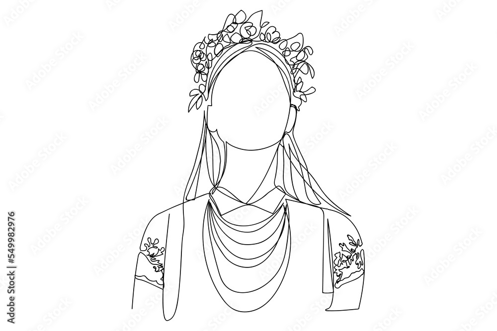 Flower Girl One Line Drawing. Modern Abstract Ukrainian Girl With ...