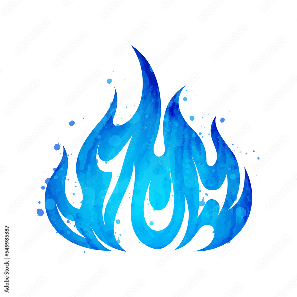 Watercolor painted blazing blue flame fire fireball illustration ...