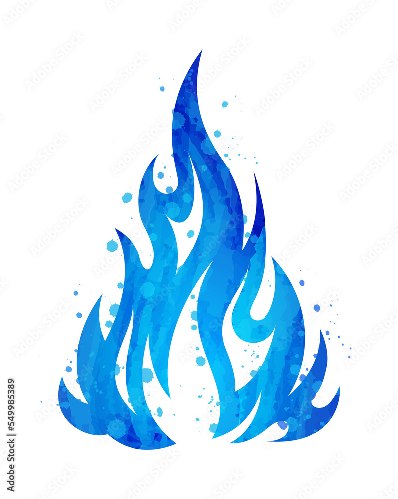 Watercolor painted blazing blue flame fire fireball illustration ...