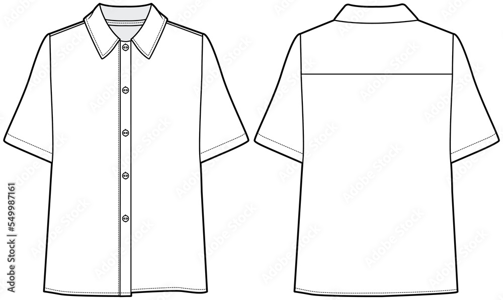 womens short sleeve boxy shirt flat sketch vector illustration front ...