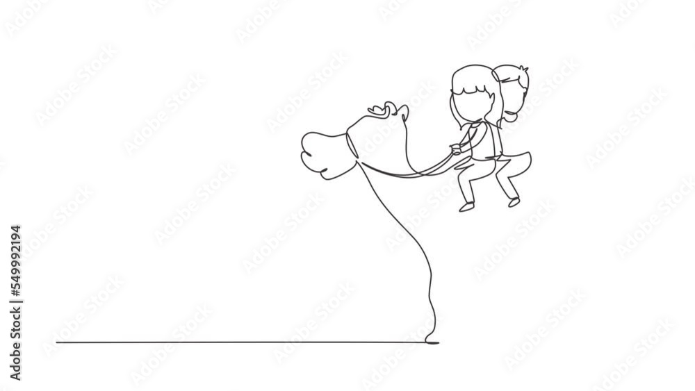 Self drawing animation of single line draw boy and girl riding camel ...