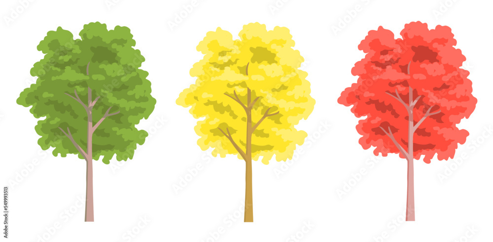 Tree with green, yellow and red foliage. Trees set. Template element ...