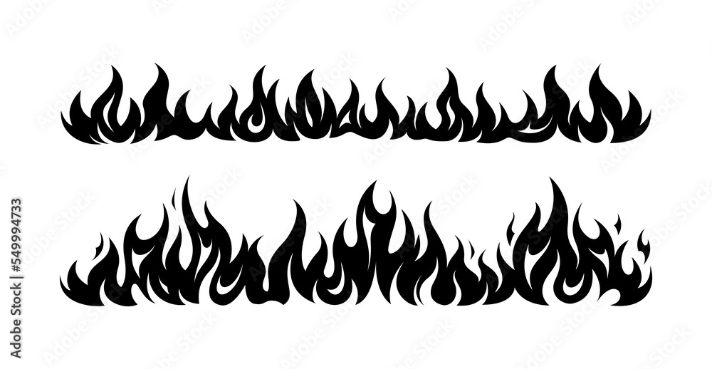 Flame fire border frame silhouette template set vector illustration ...