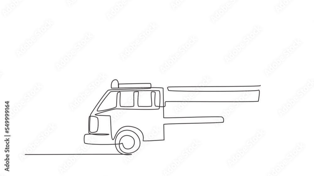 Animated self drawing of continuous line draw fire engine icon logo ...