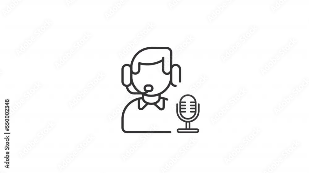 Animated broadcaster linear icon. Conducting audio streaming ...
