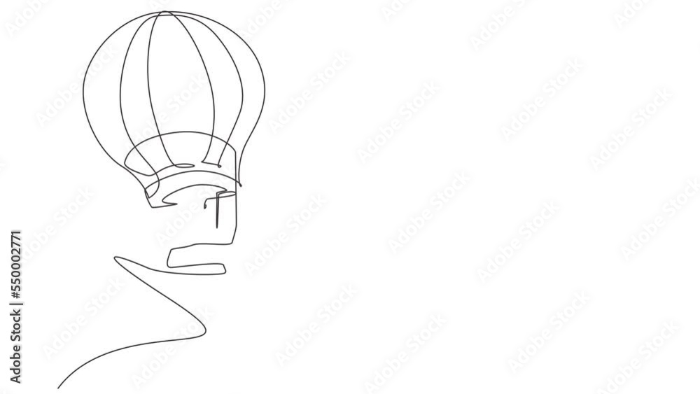 Self drawing animation of single line draw boy aeronaut in hot-air ...