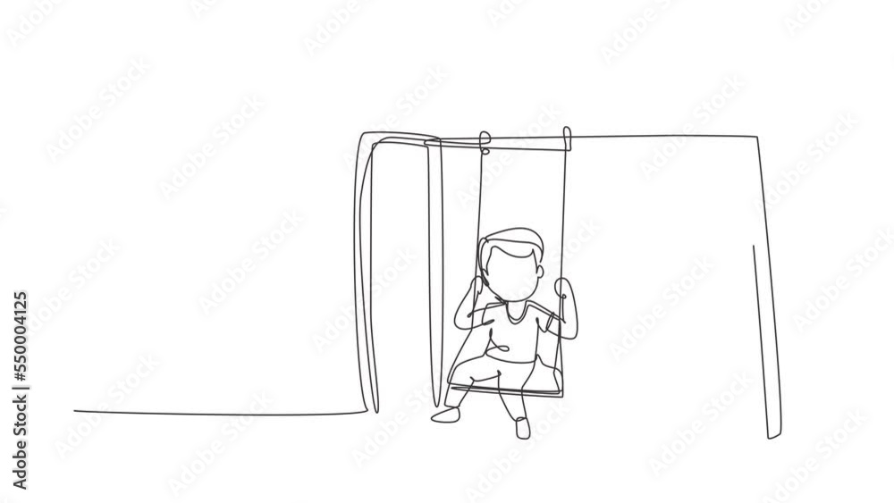 Animated self drawing of continuous line draw cute boy swinging on ...