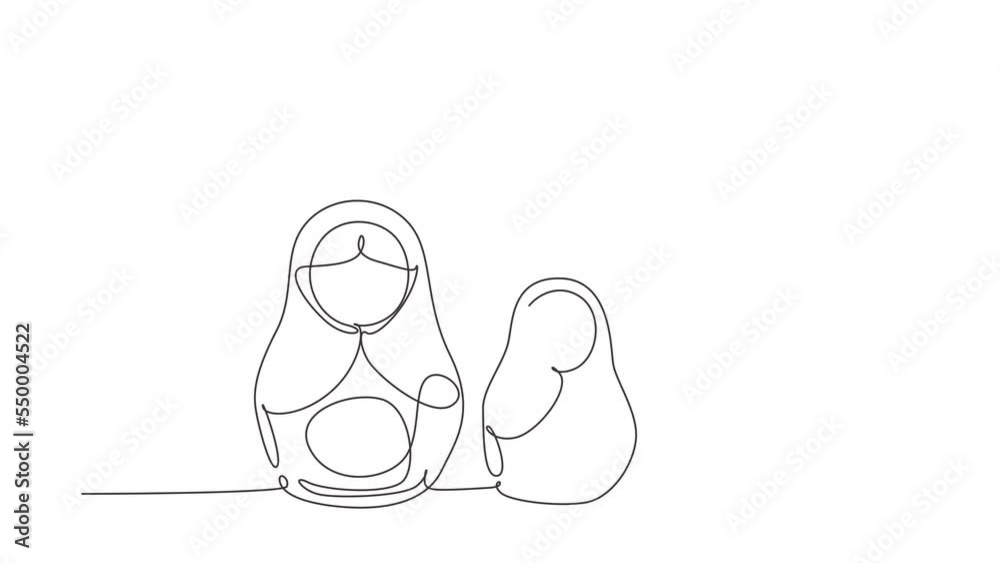 Animated self drawing of continuous line draw matryoshka russian ...