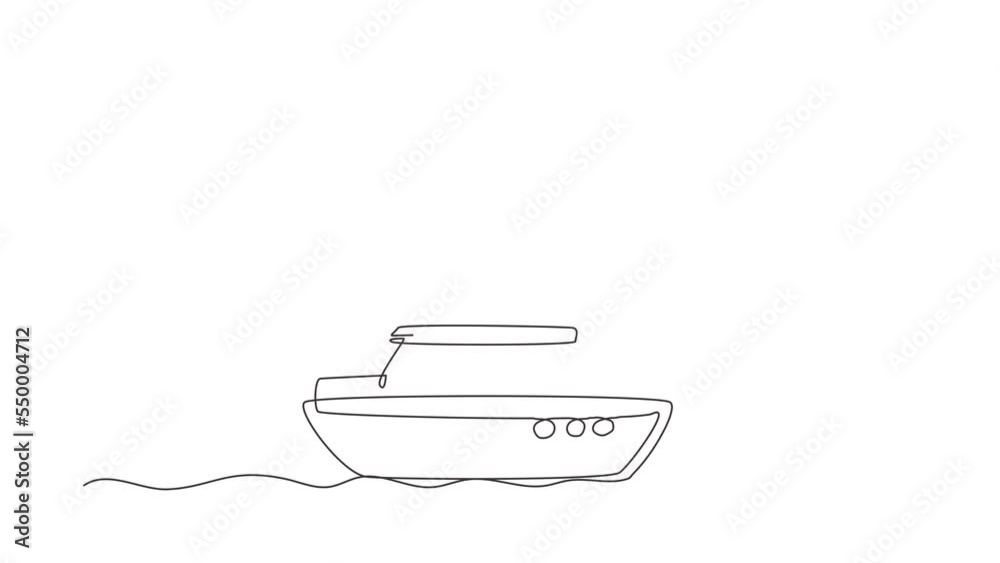 Animated self drawing of continuous line draw cute boat toy. Cartoon ...