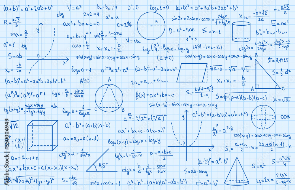 Mathematics theory and mathematical formula. Handwritten symbols ...