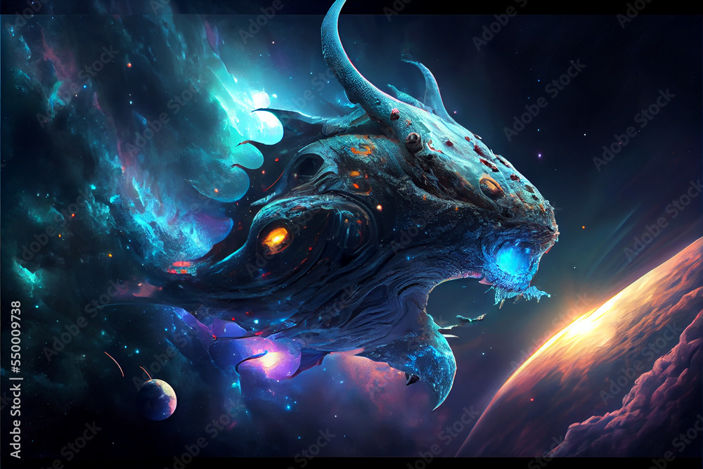 Deep space serpent like monster eating planets Stock Illustration ...