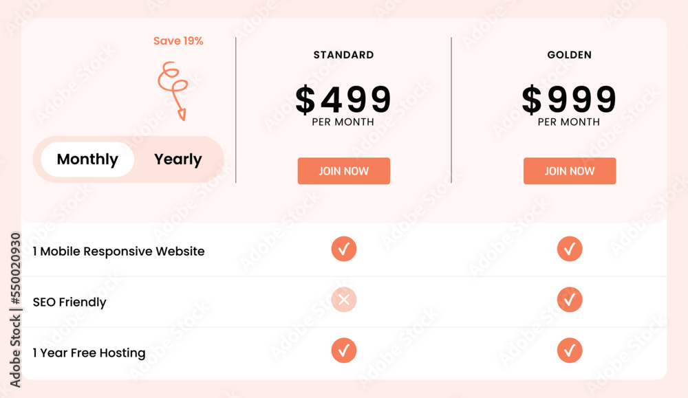 New Modern pricing table design with four colorful subscription plans ...