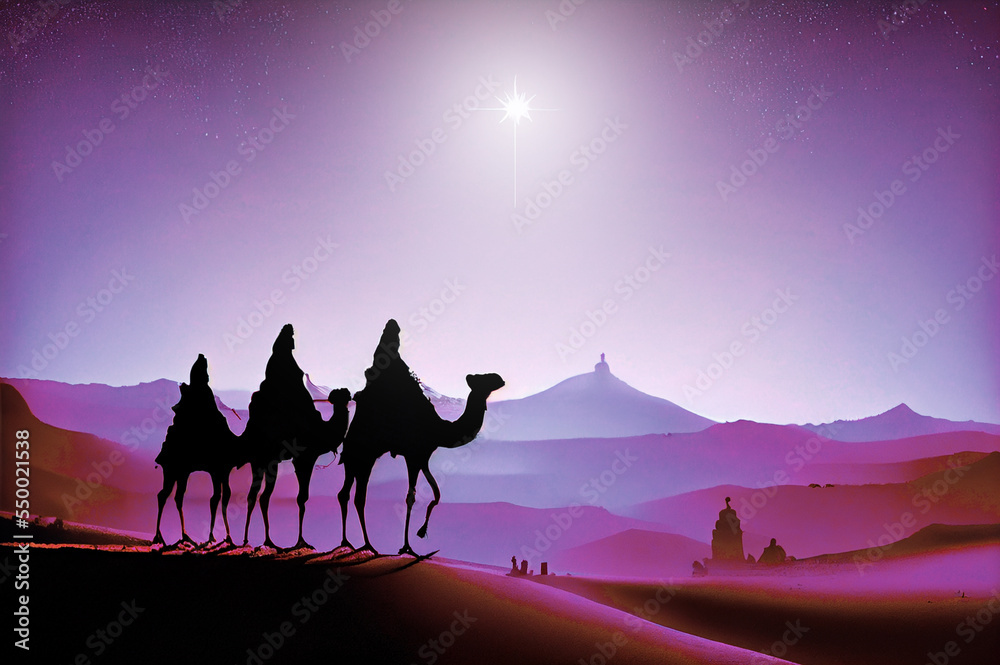 Biblical illustration series, nativity scene of The Holy Family and ...