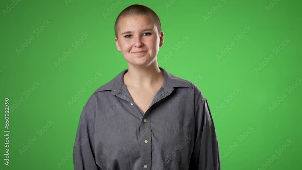 Smiling nod head YES pretty gender fluid non binary young woman 20s ...