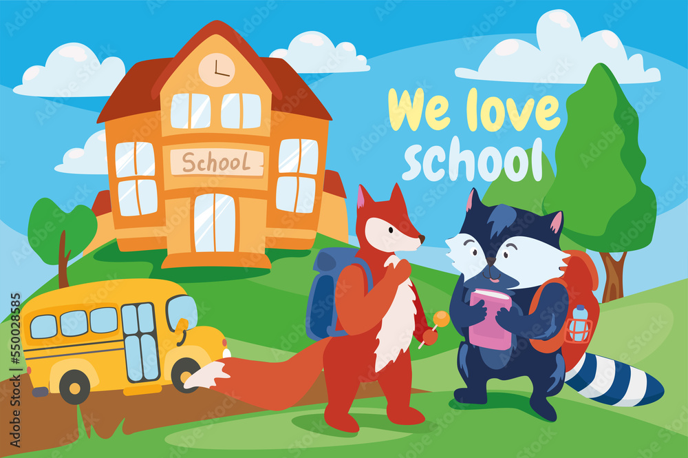 We love school concept background. Cute animals studying and going to ...