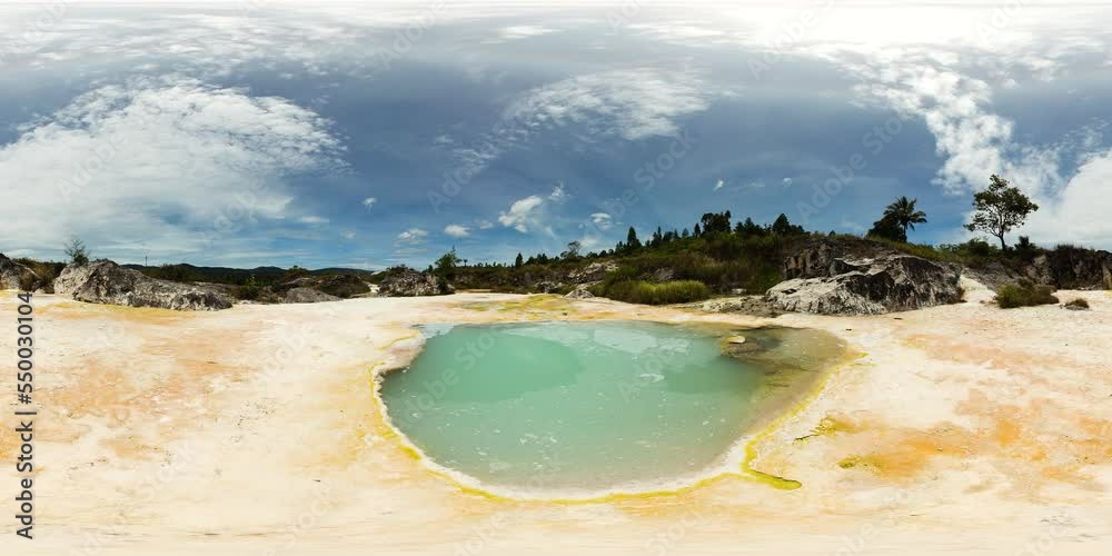 Boiling geothermal hot springs covered with sulfur and volcanic ...