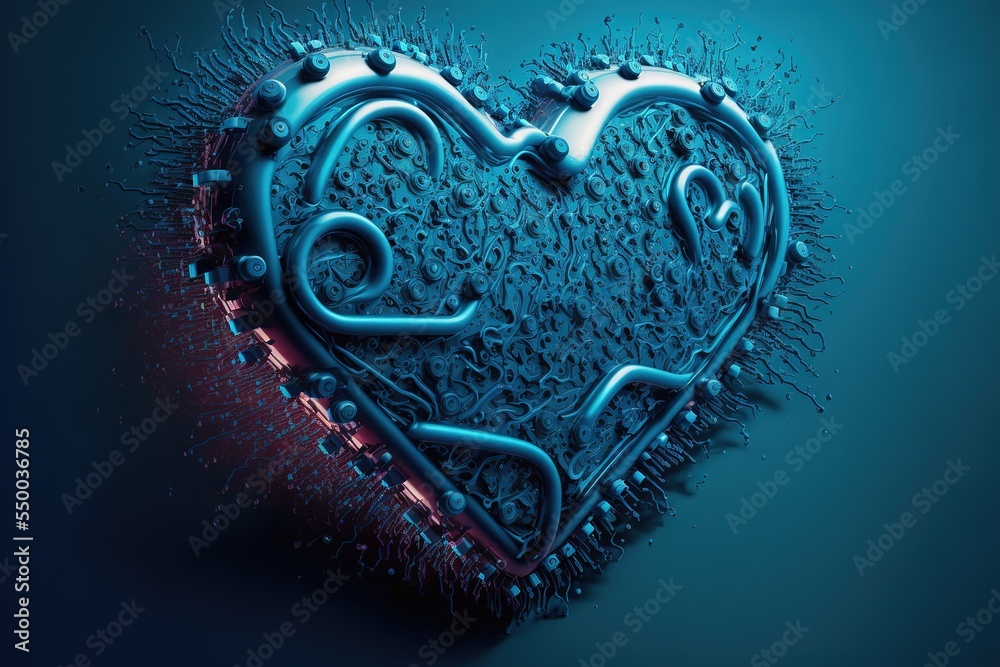 love heart in technology style. tech computer mechanism in heart shapes ...