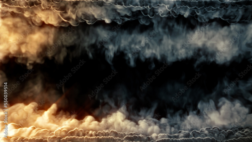 Top - bottom screen frame of dense blue smoke and fire, isolated ...