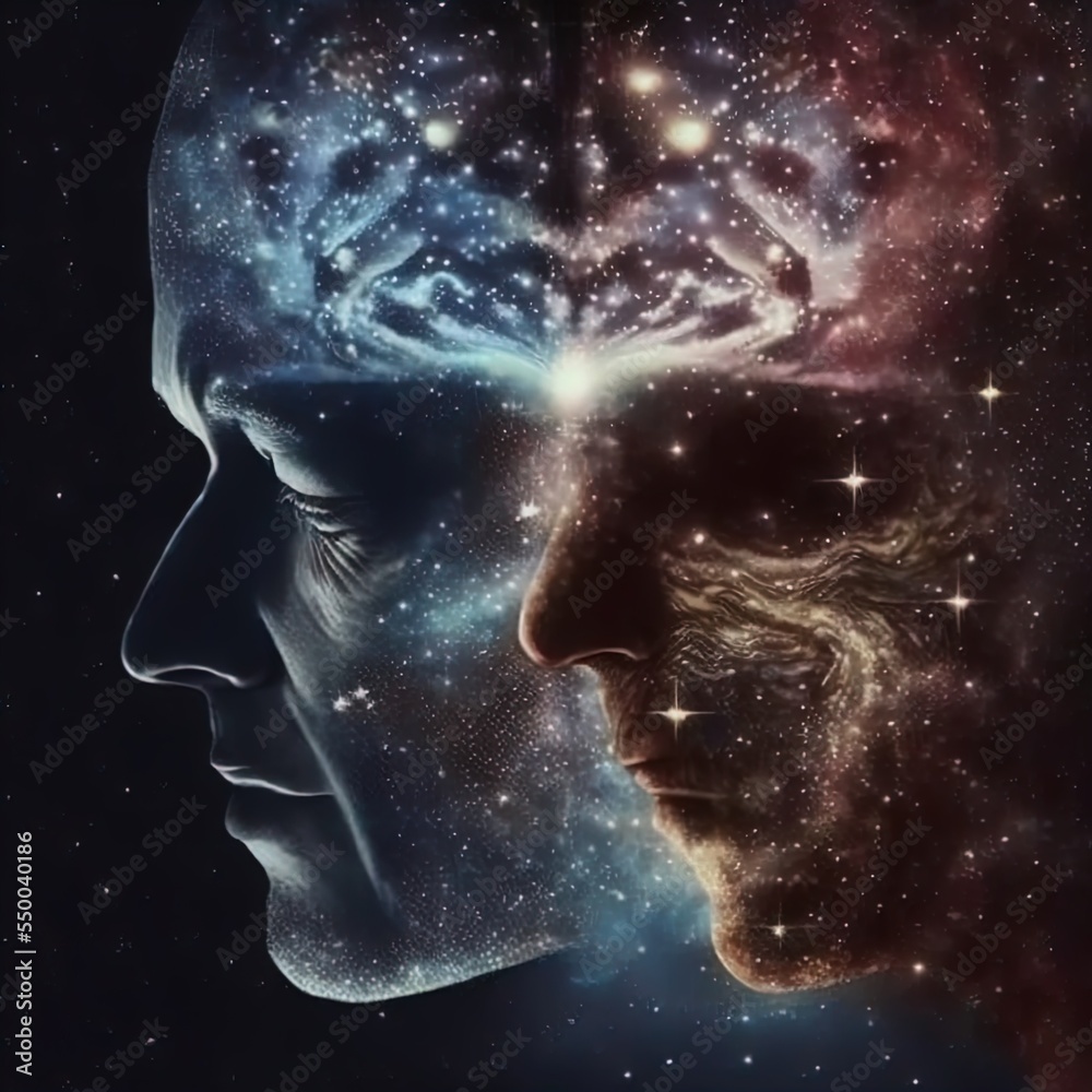 Double exposure surreal image of face and universe. Great for ads, book ...