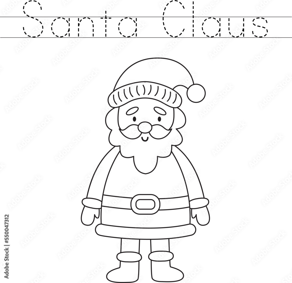 Trace the letters and color cartoon Santa Claus. Handwriting practice ...