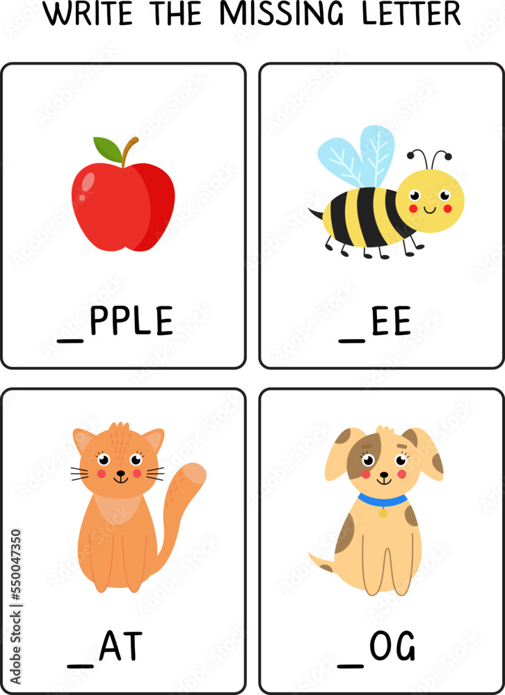 Write the missing letter. Abc worksheet for preschoolers. Stock Vector ...