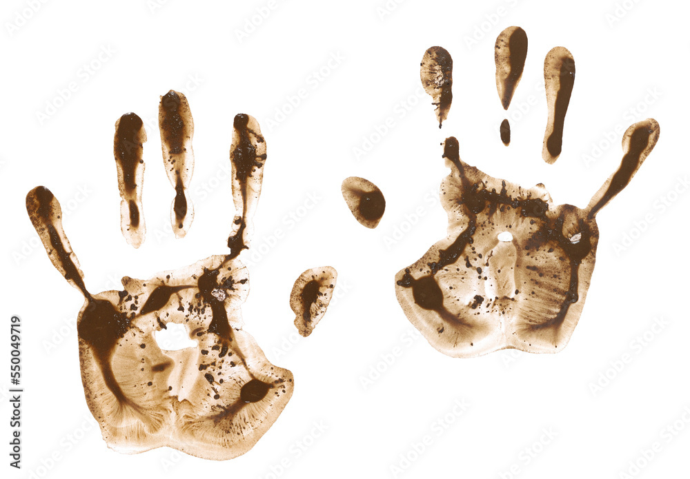 Hand print in wet mud isolated on white, with clipping path Stock Photo ...