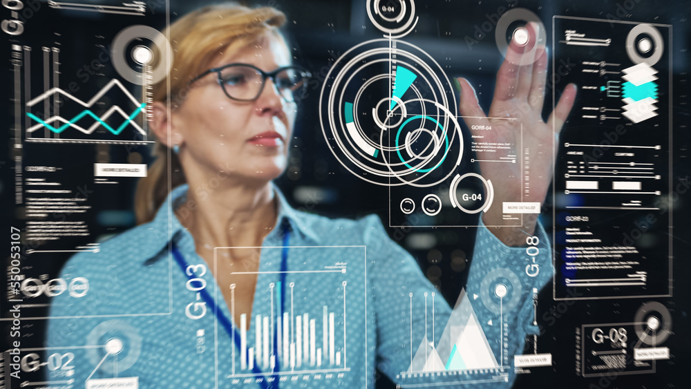 Adult Female Engineer Using Futuristic Augmented Reality Software ...
