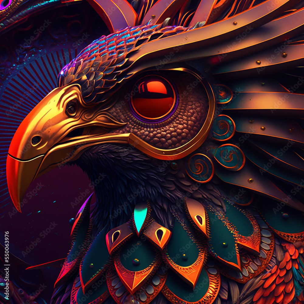 3D composite illustration of Stylized Bird. Eagle. 3D rendering. Semi ...