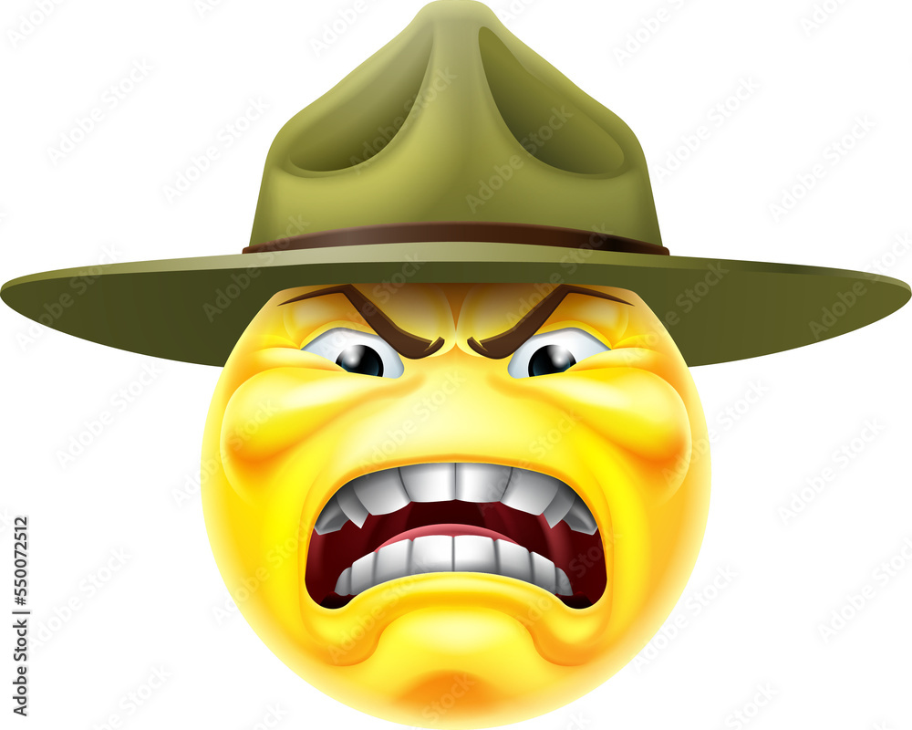Angry Drill Sergeant Emoticon Cartoon Face Stock Illustration | Adobe Stock