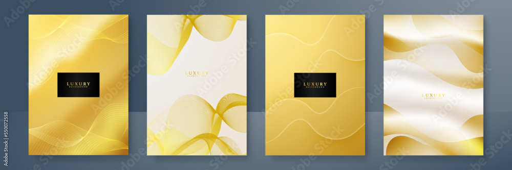 Modern cover design set in luxury gold line. Gold abstract line pattern ...