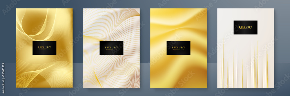 Modern cover design set in luxury gold line. Gold abstract line pattern ...