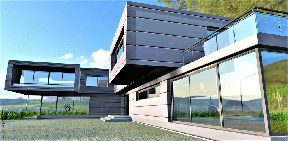 Exclusive design of an elite country estate in a futuristic high-tech ...