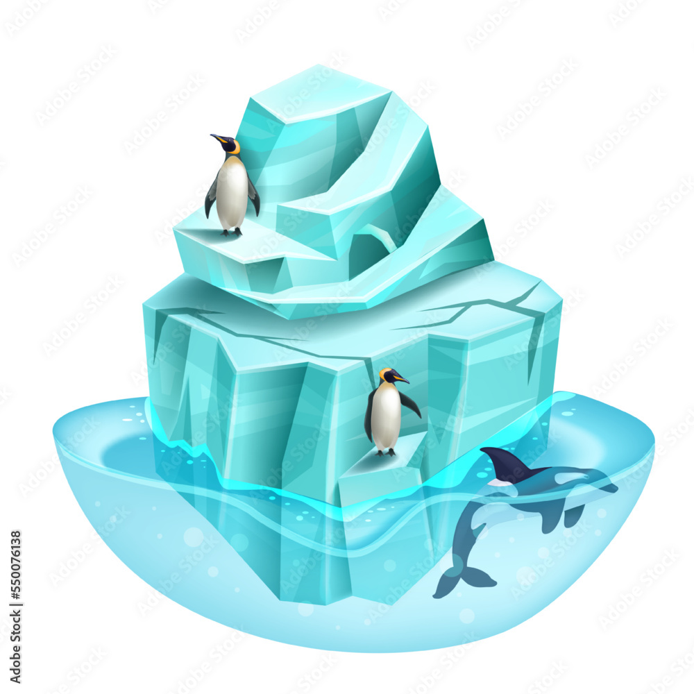 Glacier game island, north flying ground, isometric arctic vector ice ...